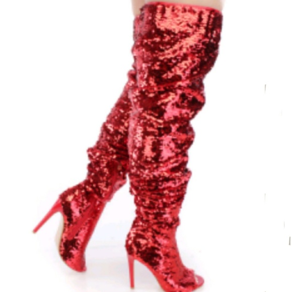 Shoes | Sexy Red Sequin Over The Knee Bootsfinal Price | Poshmark